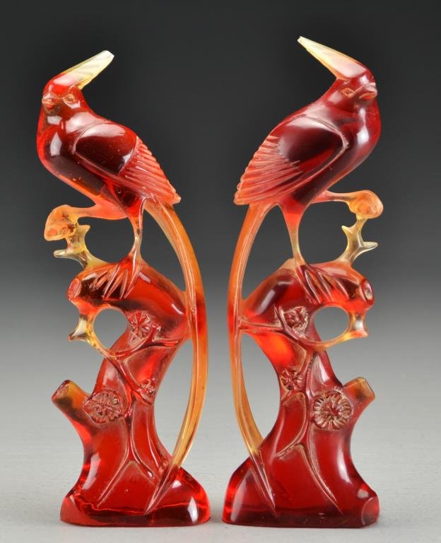 Pr. Chinese Amber Resin Carved Birds - Jan 25, 2014 | Midwest Auction ...