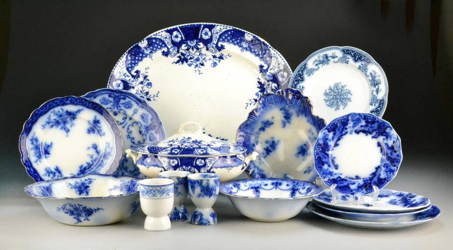 (15) Pcs. Flow Blue Dinnerware