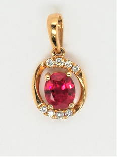 18k Gold & Ruby Hindu God Ganesha Pendant