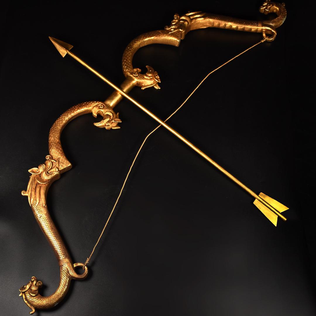 Pure Bronze Gilt 24k Gold Hand -carved Dragon, Phoenix Bow And Arrow ...