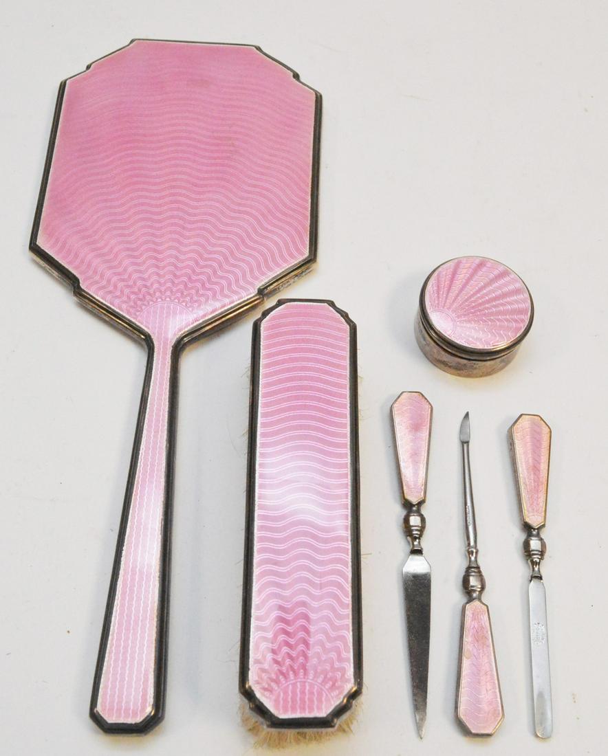 Silver And Enamel Dressing Table Set