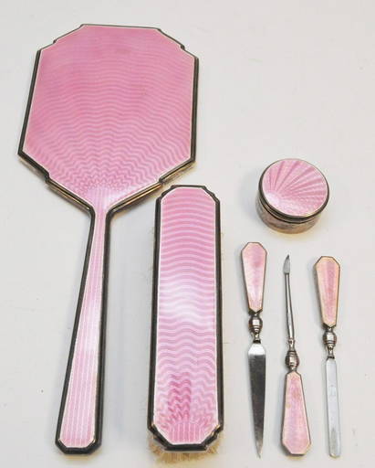 Silver And Enamel Dressing Table Set
