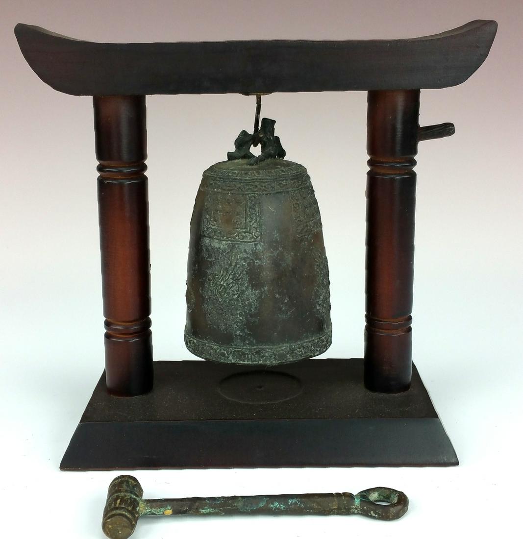 Vintage Korean Bell On Wood Stand