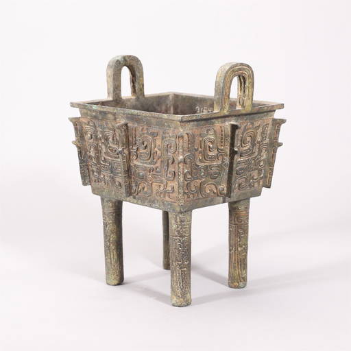 A Rare Bronze Ritual Rectangular Food Vessel, Fangding. Warring States ...