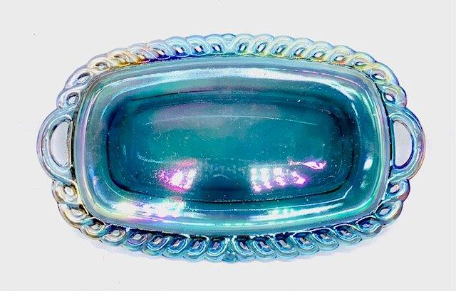 Vintage Blue Carnival Glass Butler Tray By Indiana