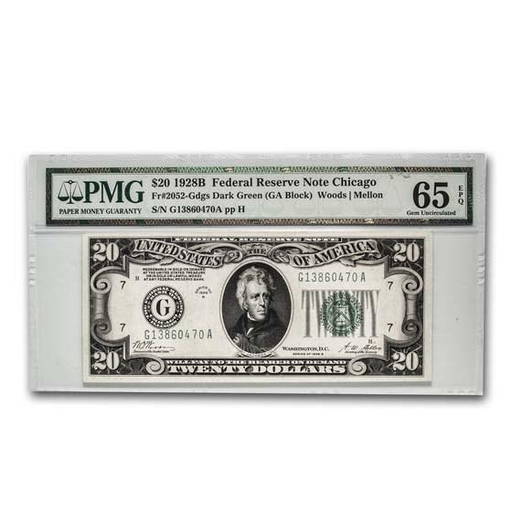 1928 B (g Chicago) $20 Frn Cu 65 Epq Pmg (fr#2052 G)
