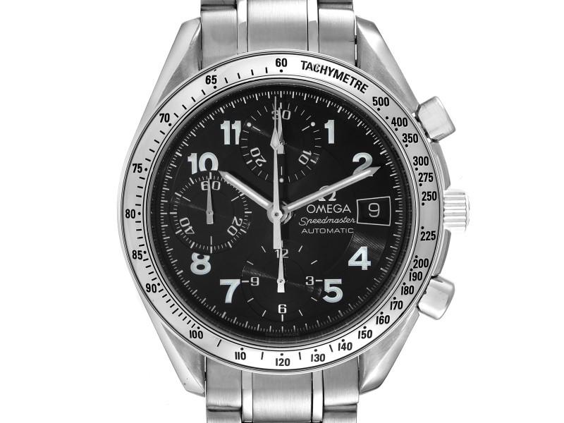 Omega Speedmaster Date Black Arabic Dial Steel Mens Watch