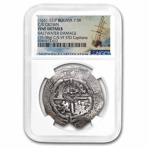 (c.1654) Bolivia Ar 7.5 Reales C/s Crown Ngc (capitana Shipwreck)