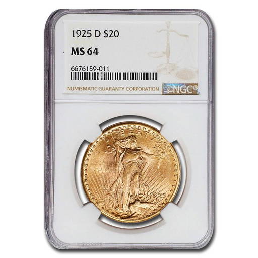 1925 D $20 Saint Gaudens Gold Double Eagle Ms 64 Ngc