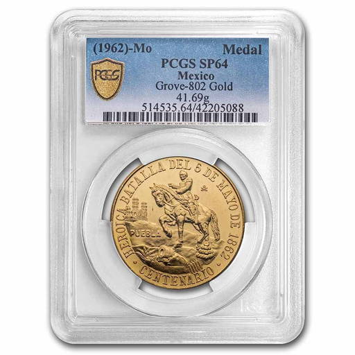 1962 Mexico Gold Cinco De Mayo Medallic Sp 64 Pcgs
