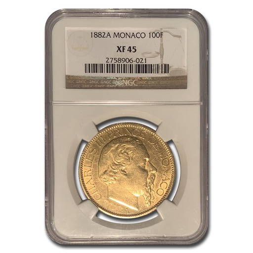 1882 A Monaco Gold 100 Francs Charles Iii Xf 45 Ngc