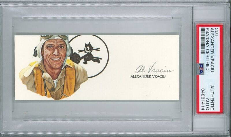 Alex Vraciu Signed Cut Signature Psa Dna 84881414 (d) Wwii Ace 19v
