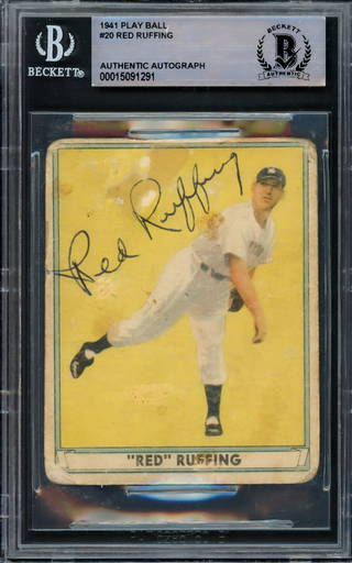 Red Ruffing Autographed 1941 Play Ball Card Yankees (damage) Beckett ...