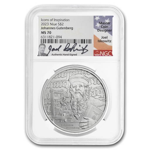 2024 Niue 1 Oz Silver Icons: Johannes Gutenberg Ms 70 Ngc