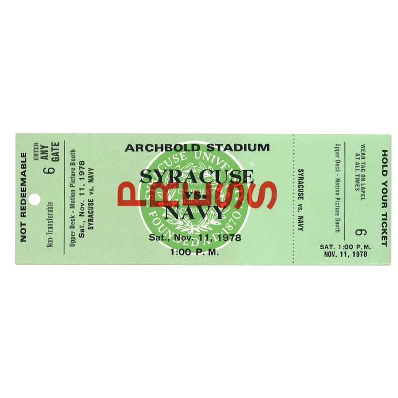 Ticket Stub From The Last Football Game Played At Syracuse University's ...