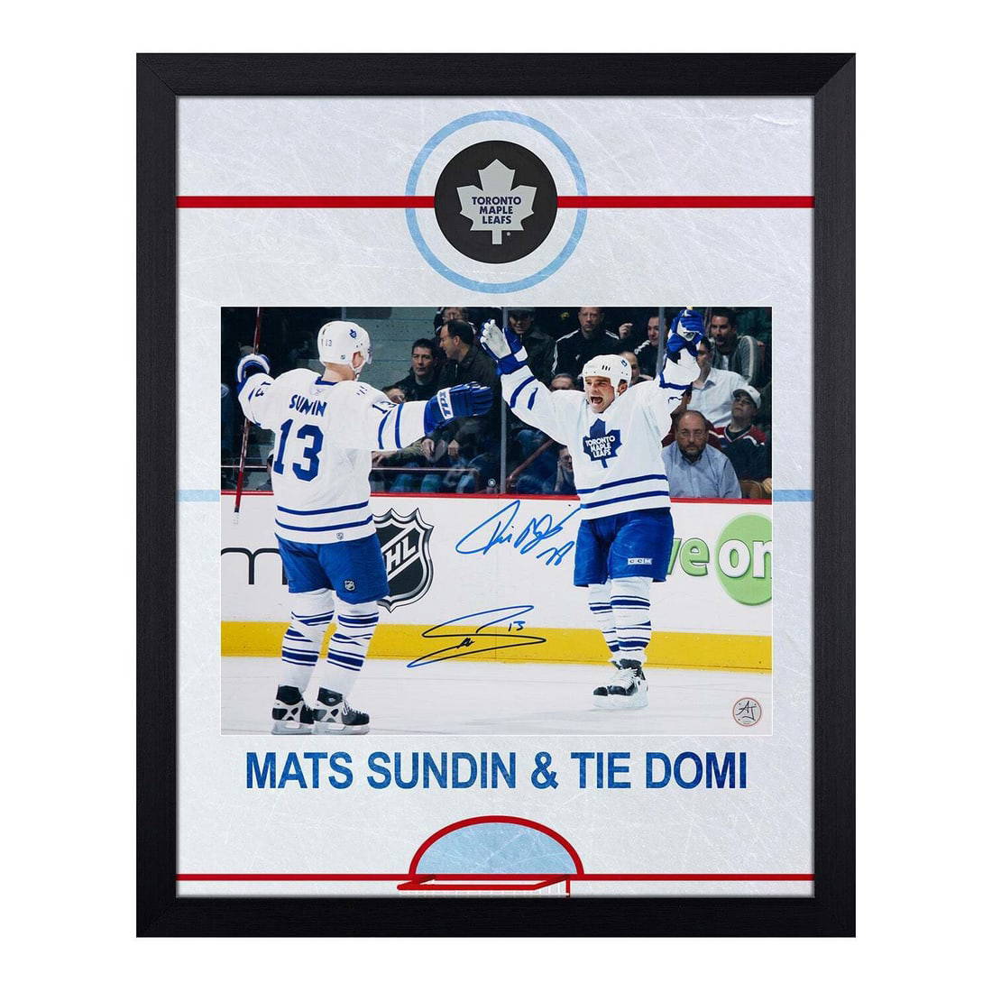 Mats Sundin & Tie Domi Dual Signed Maple Leafs Graphic Rink 19x23 Frame ...