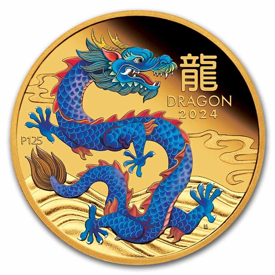 2024 Australia 1 Oz Gold Lunar Dragon Pf (colorized, Box & Coa) Auction