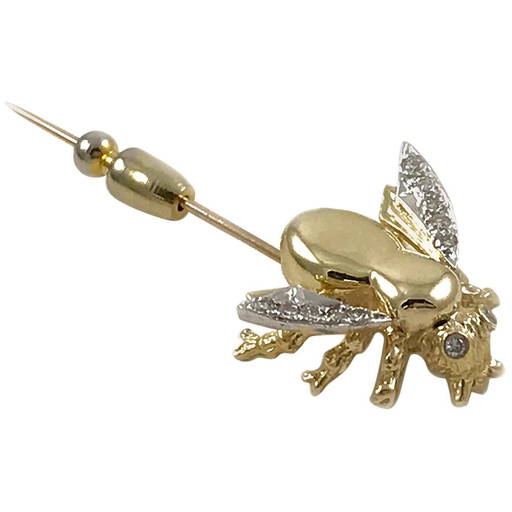 Vintage Two Tone Gold Diamond Honey Bee Stick Pin, 0.22 Carat