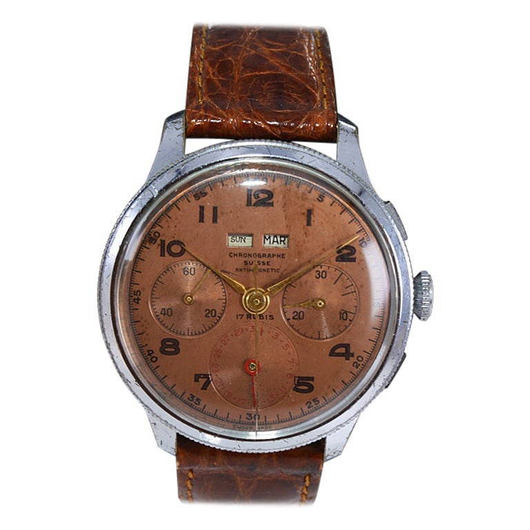 Calendar/ Chronograph In Steel With Auction