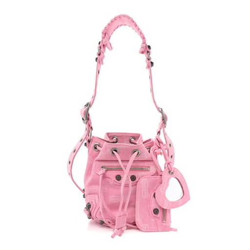 Balenciaga Washed Denim Bb Monogram Le Cagole Bucket Bag Xs Sweet Pink