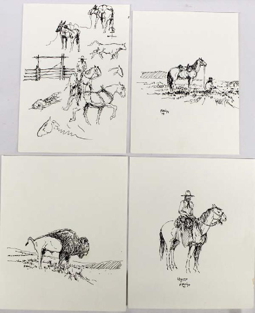 4 Original Western Pen and Ink Drawings