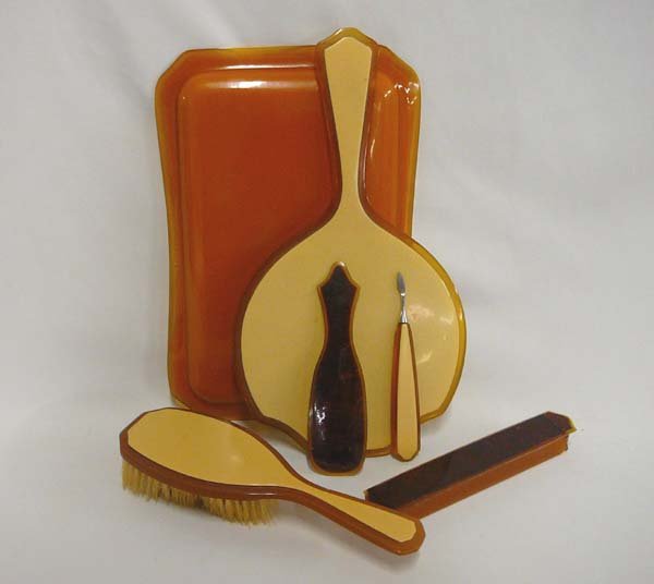 1519: 6 Piece Vintage Bakelite & Celluloid Vanity Set