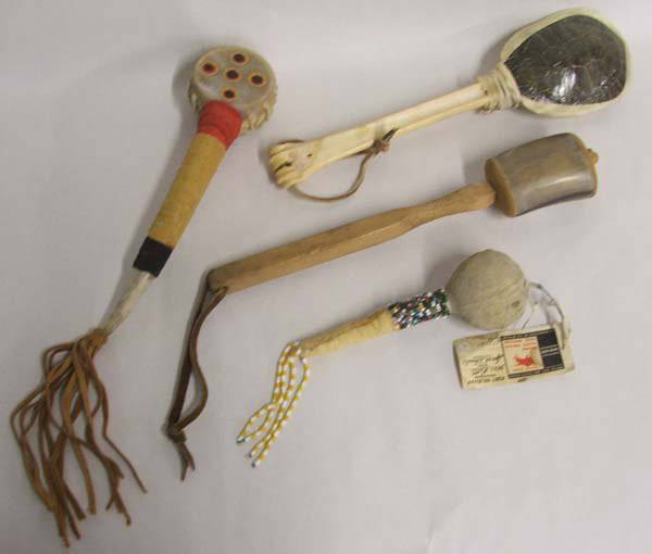 4 Plains Indian Rattles 12''