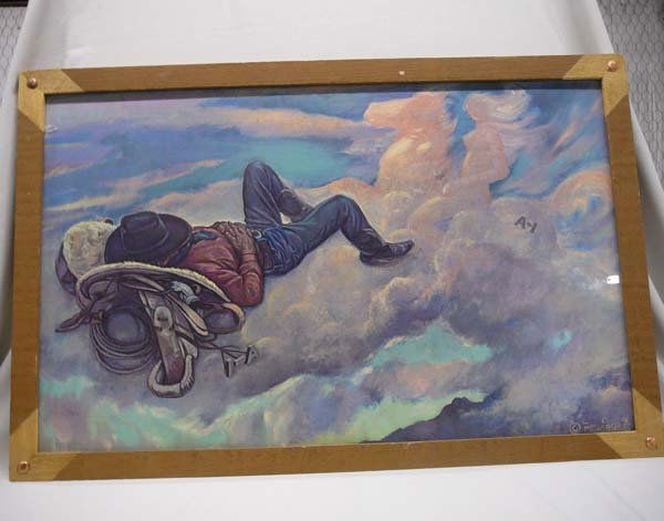 1165: Framed Cowboy Print by Lon Megargee 20.5 x 33"