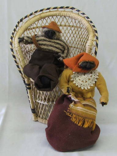 2 Vintage Folk Art Apple Head Dolls