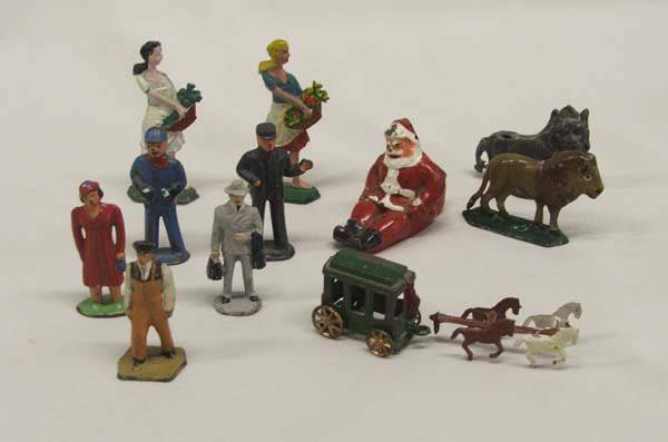 11 Antique Miniature Lead Railroad Figures Plus