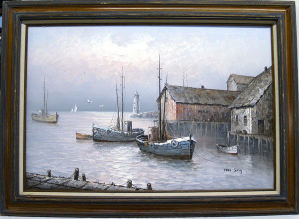 1117B: Original Max Savy Harbor Scene Oil Painting 27"H - Aug 29, 2009 ...