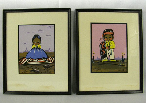 2 1957 Christoffersen Prints 13'' x 11'' Framed
