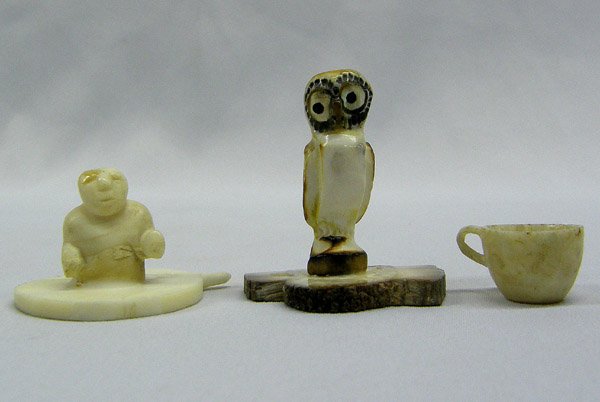 3 Miniature Tlingit Alaskan Bone & Ivory Carvings