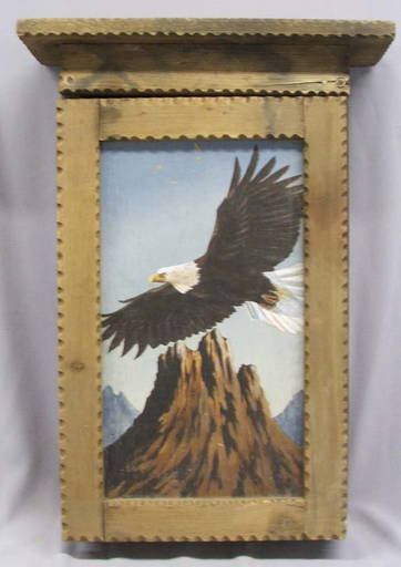 Primitive Mesquite Wood Cabinet W/ Painted Eagle