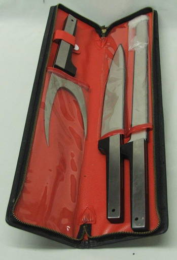 3 Japanese Vernco Stainless Steel Knives In Case