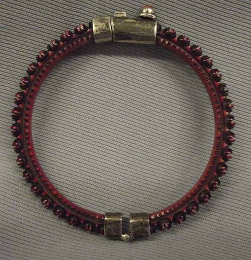 Asian Carved Red Stained Ivory Bangle Bracelet