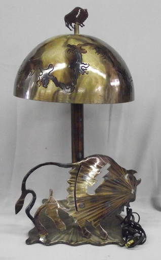 Dynamic Cowboy Cast Metal Buffalo Lamp