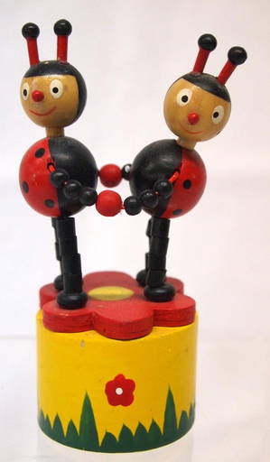 Painted Wood Push Button Toy Dancing Ladybugs