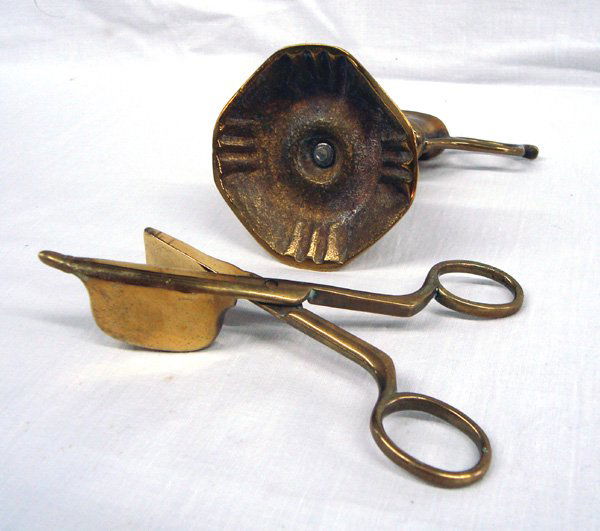 Antique Brass Candle Wick Cutter in Holder : Lot 1030