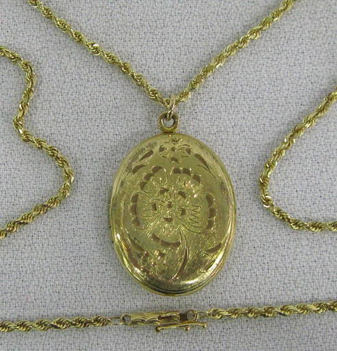 Estate 10k Gold Locket With 14k Gold Chain