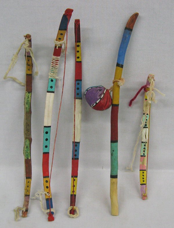 Five Hopi Child's Wooden Dance Bows and Dance Wand