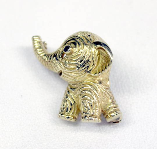 14k Yellow Gold Elephant Pin With Red Ruby Eye