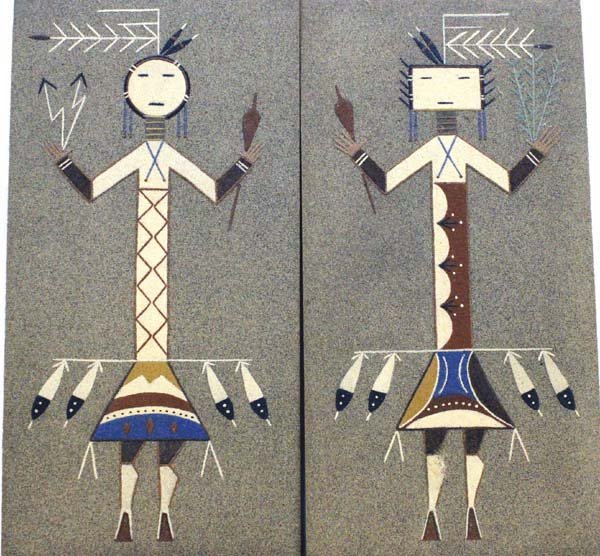 Navajo Male and Female Yei Dancer Sand Paintings