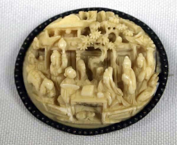 Antique Japanese Carved Ivory Brooch