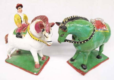 2 Mexican Ocumicho Clay Folk Art Diablo Sculptures