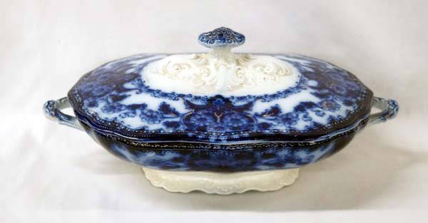 Antique Flow Blue Covered Dish