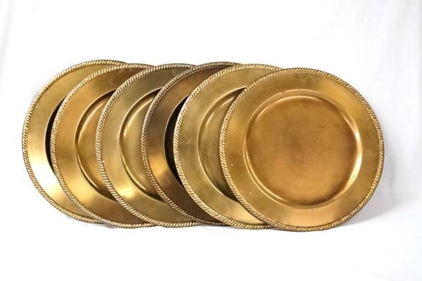 6 Vintage Estate Brass Charger Plates