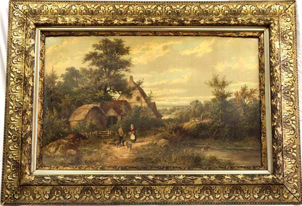 Antique Old Farm Scene Painting