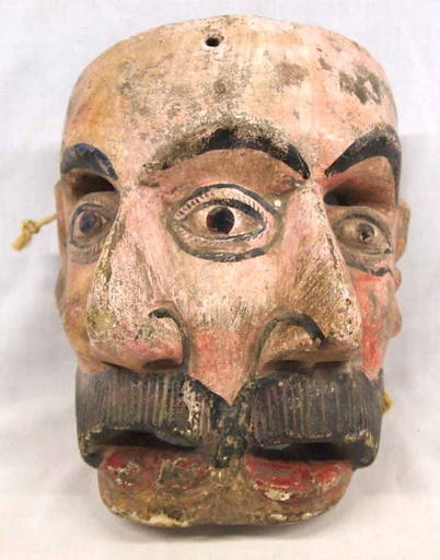 Vintage Mexican Carved Wood Two Faced Mask