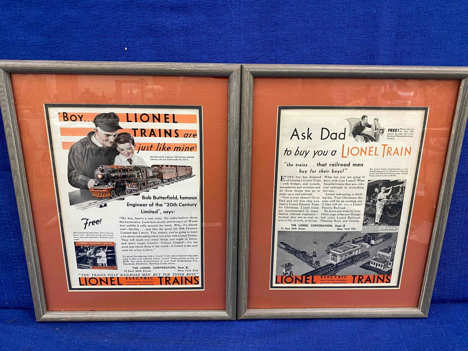 2 Framed Lionel Train Advertisements